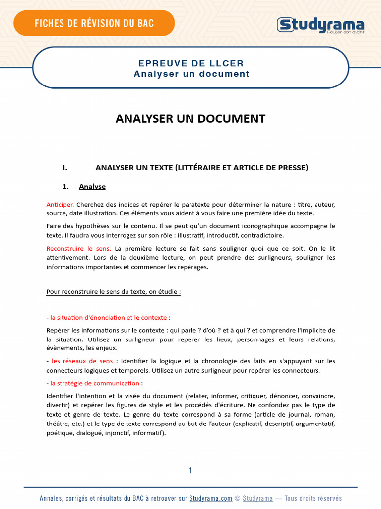 Fiche de Revision LLCER 2021 Analyser Un Document | PDF | BD | Cinématographie