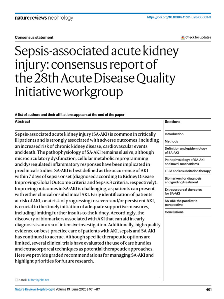 Sepsis-Associated Acute Kidney Injury: Consensus Report of The 28th Acute Disease Quality ...