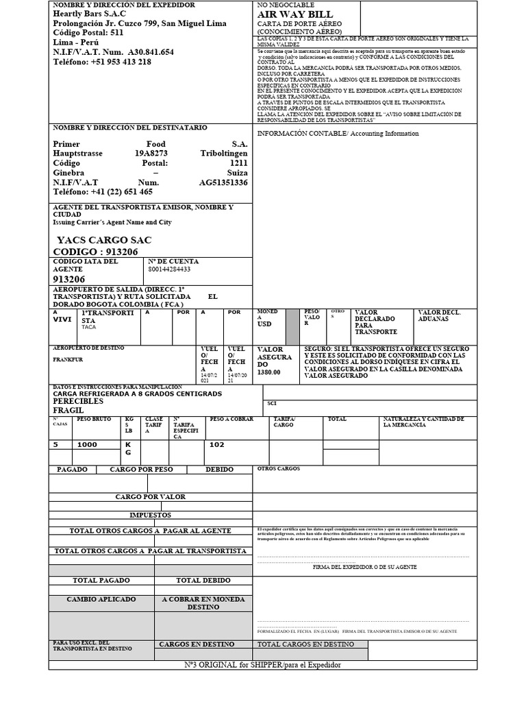 Air Waybill Awb Modelo | PDF | Economias
