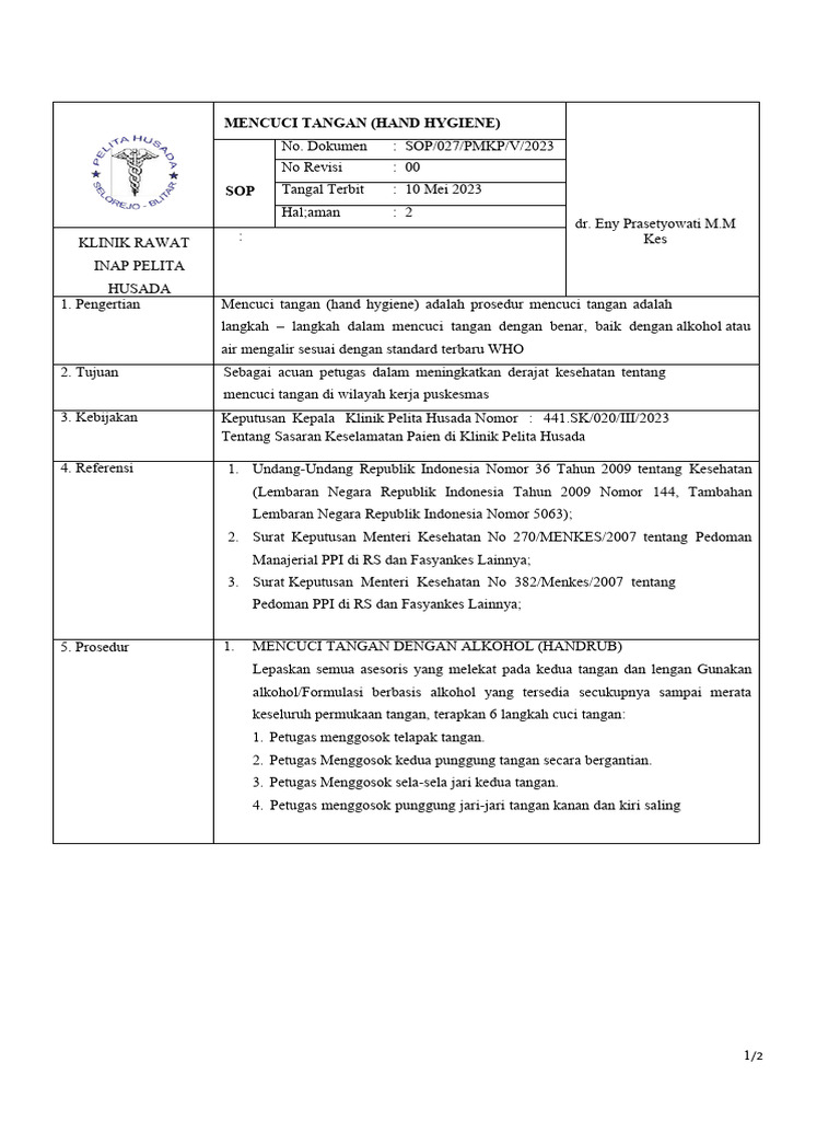 Sop Mencuci Tangan Hand Hygiene Po Sel | PDF