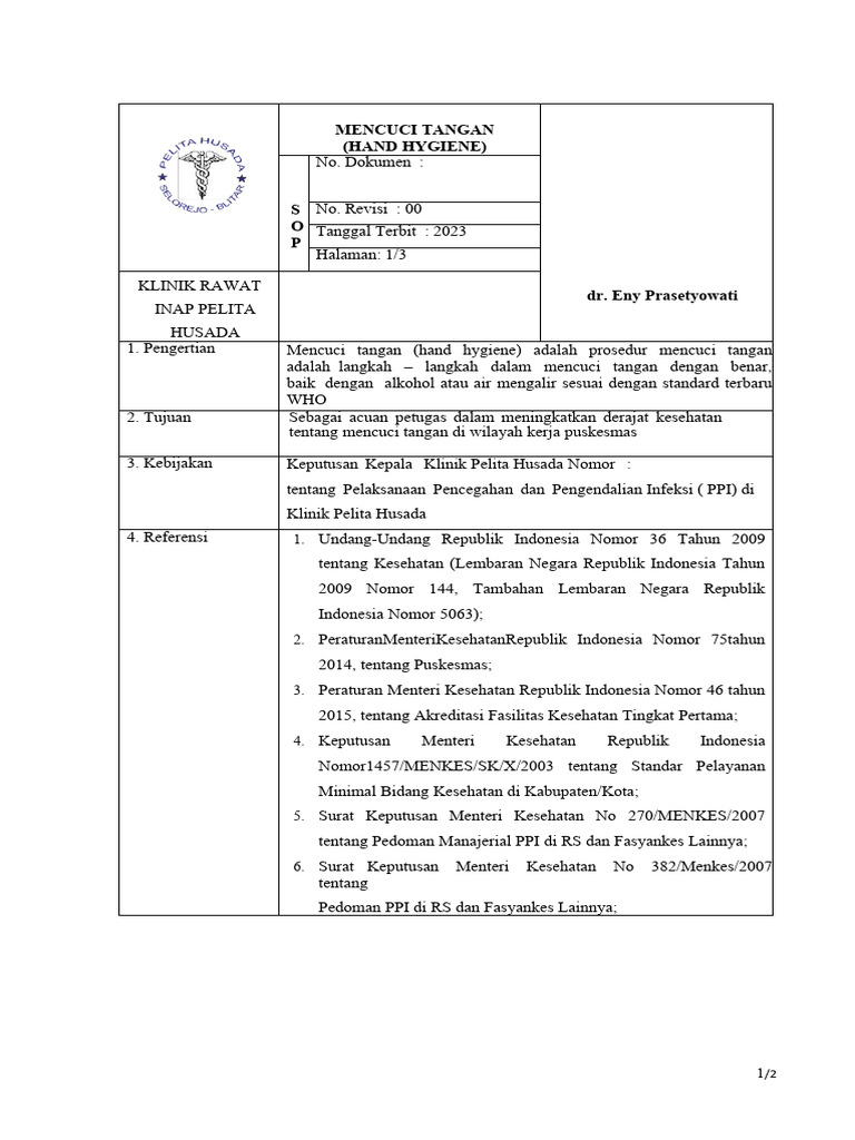 Sop Mencuci Tangan Hand Hygiene Po Sel | PDF