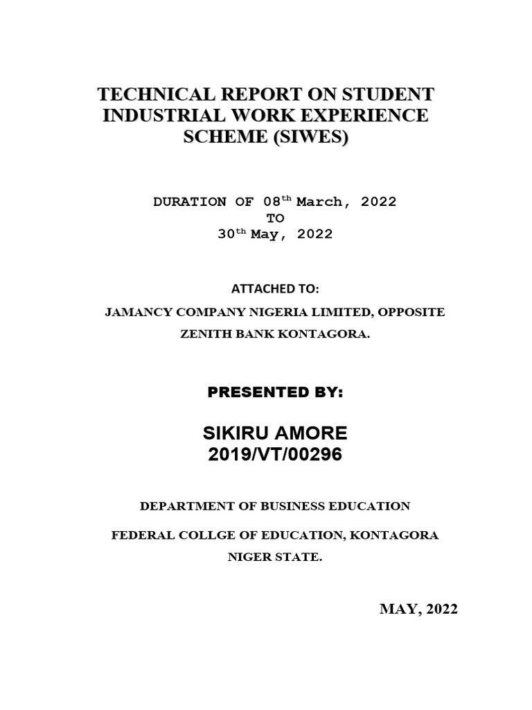 Siwes Report | PDF | Vocational Education