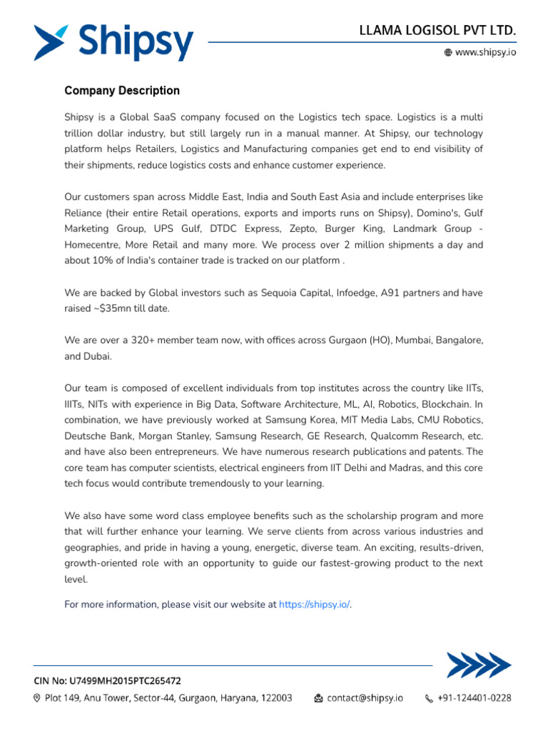 Shipsy-JD For Solution Architect | PDF | Logistics | Sales