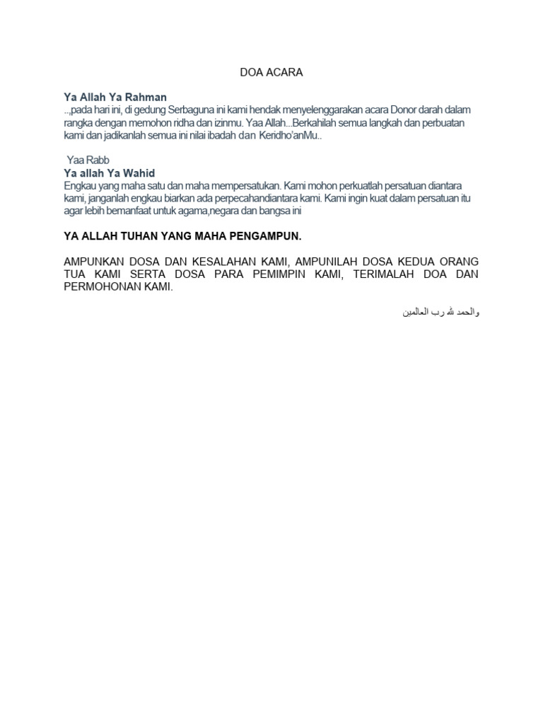 DOA ACARA Donor Darah | PDF | Agama & Spiritualitas