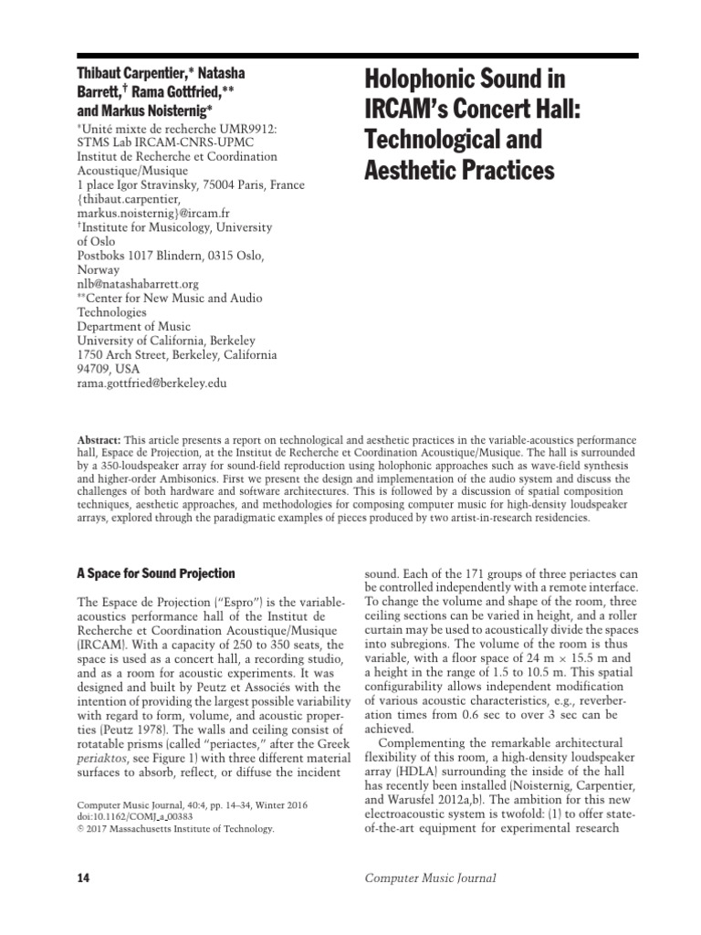 Carpentier 2016 OLOFONIA EN Holophonic Sound in Ircam's Concert Hall ...