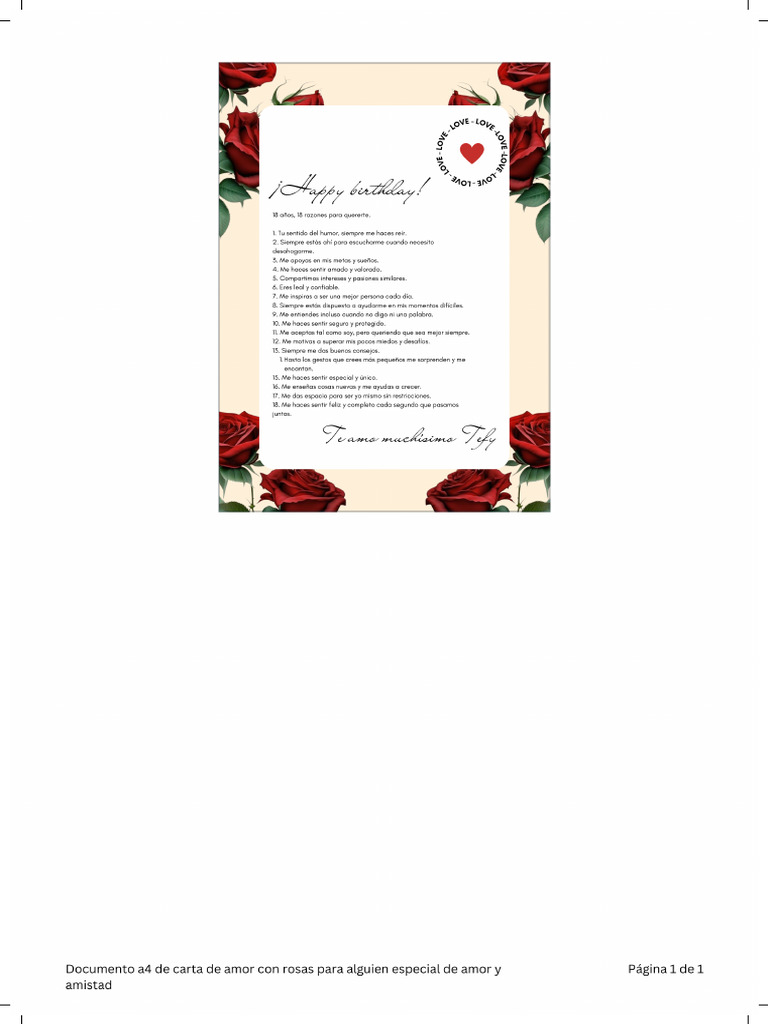 Documento A4 de Carta de Amor Con Rosas para Alguien Especial de Amor y Amistad | PDF