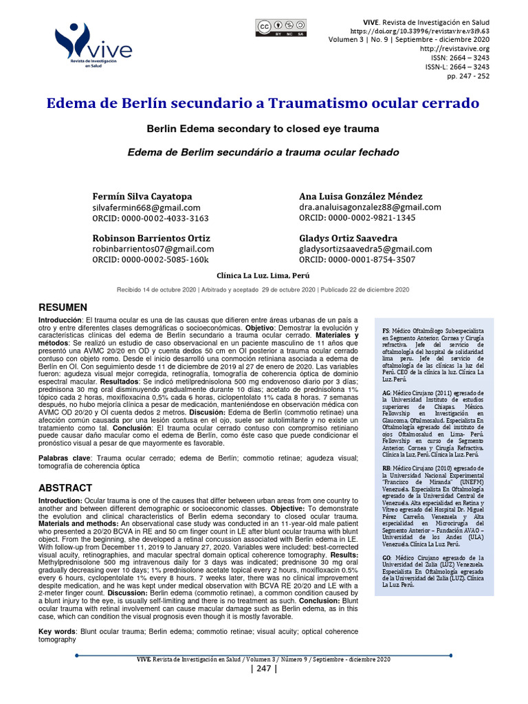 Edema de Berlín por Trauma Ocular | PDF | Ojo | Retina