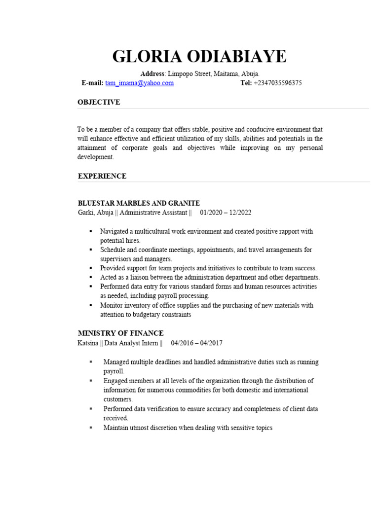 Gloria’s resume | PDF | Communication | Computing