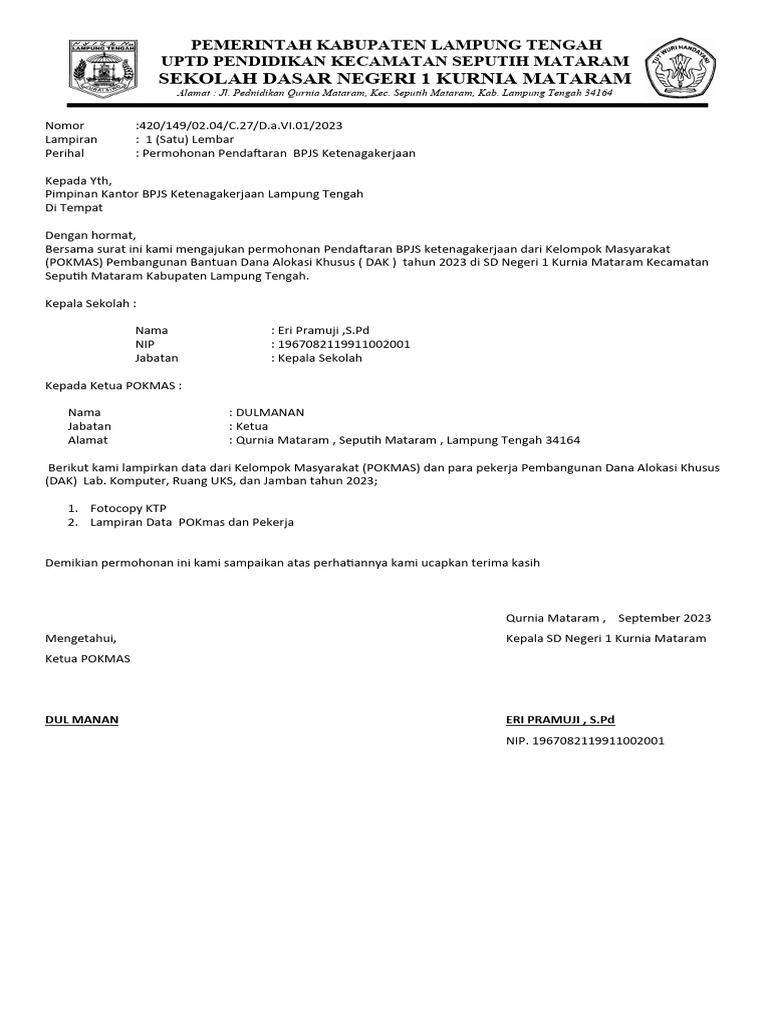 Surat Permohonan BPJS | PDF