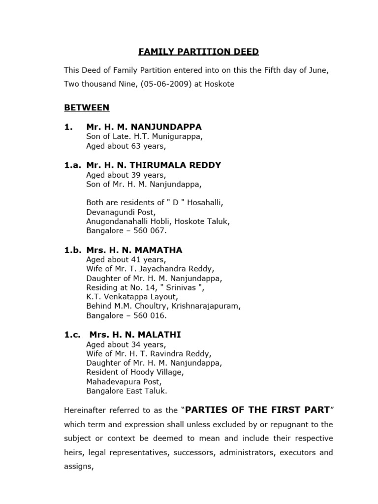 PARTITION DEED HNM | PDF | Deed | Property Law