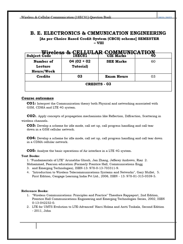 Question Bank 2022 - 23 - WCC - 8th - SEM | PDF | Antenna (Radio ...