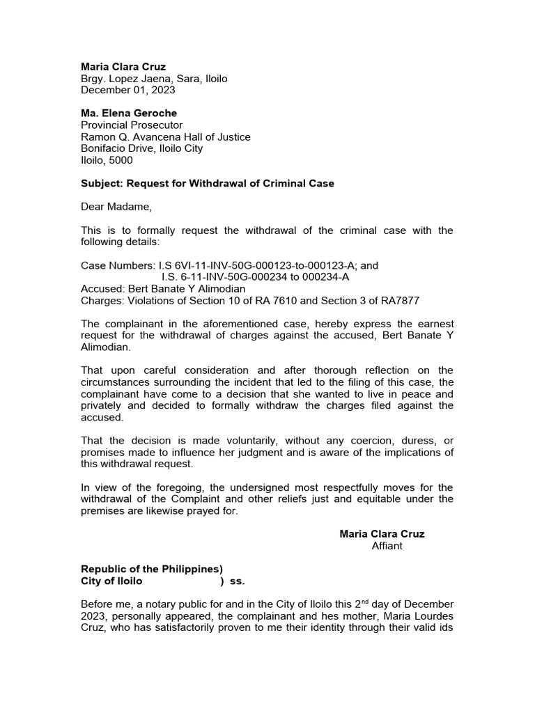 Request to Withdraw Criminal Case | PDF | Law