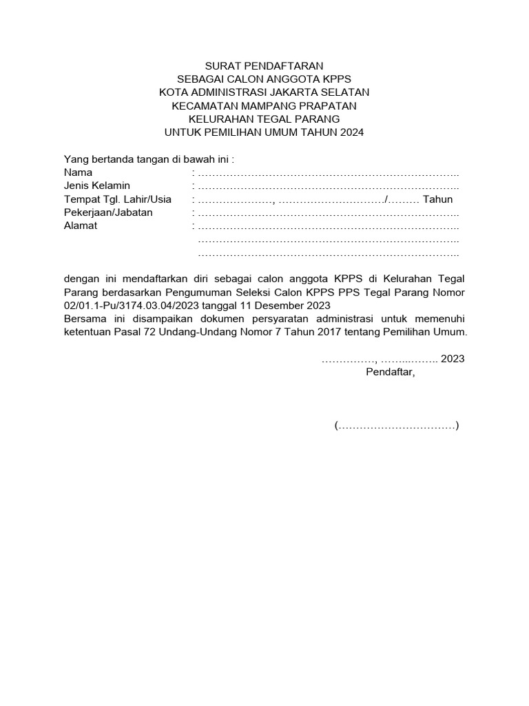 Surat Pendaftaran KPPS | PDF