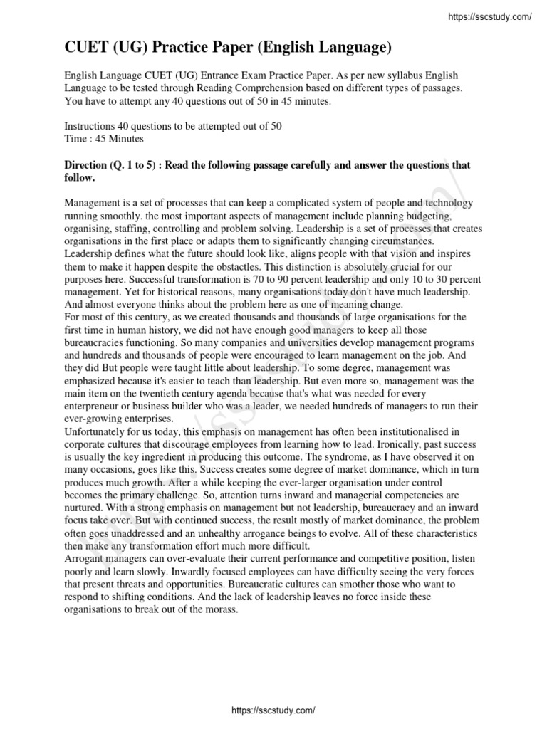 CUET UG Sample Paper English 2 (Sscstudy - Com) | PDF | Subsidy | Human