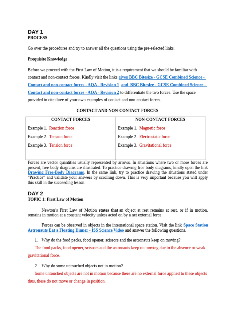PHYSICS Key Answers - Docx-1 | PDF | Force | Weight