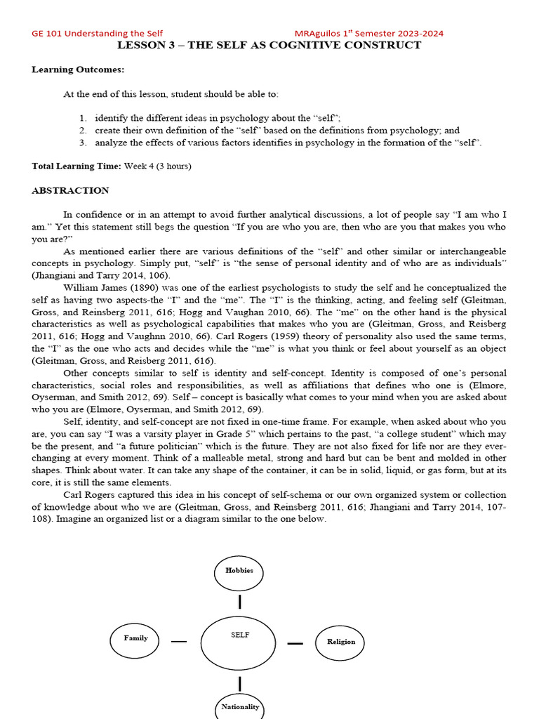 CHAPTER-1 Lesson3 | PDF | Self Concept | Self Esteem