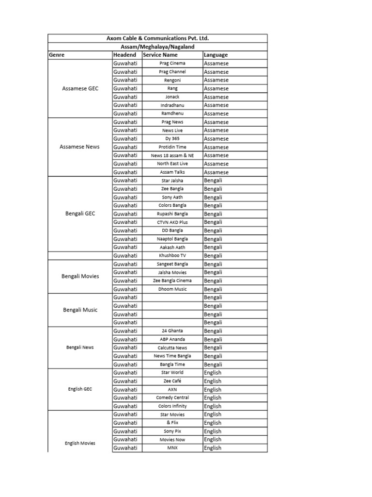 Assamese News Channel Listings | PDF | Mass Media | Television