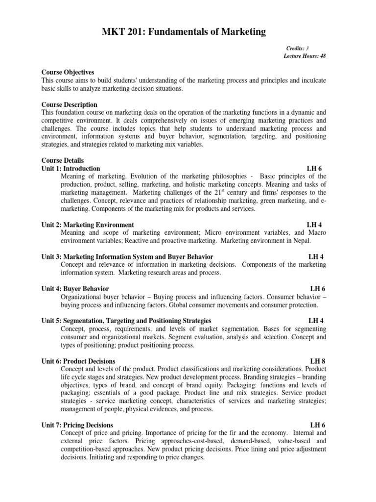 MKT 201: Fundamentals of Marketing Course | PDF | Marketing | Pricing