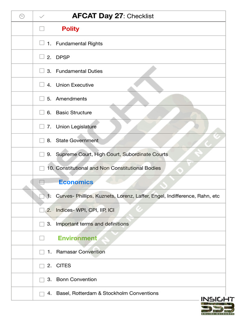 Checklist For AFCAT | PDF