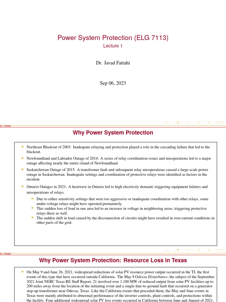 Power System Protection Lecture 1 Annotated Pdf Relay Electric