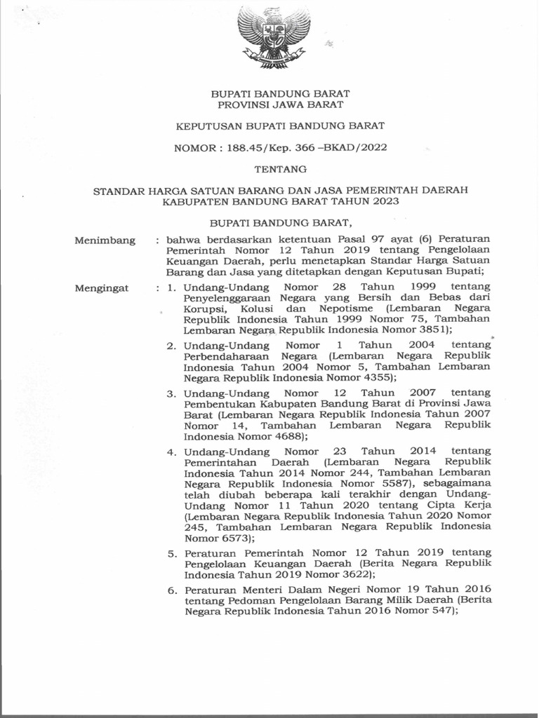 Standar Harga Satuan KBB 2023 | PDF