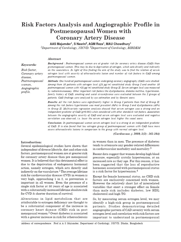 4.risk Factor and Cag in Postmenopausal Women | PDF | Cardiovascular ...