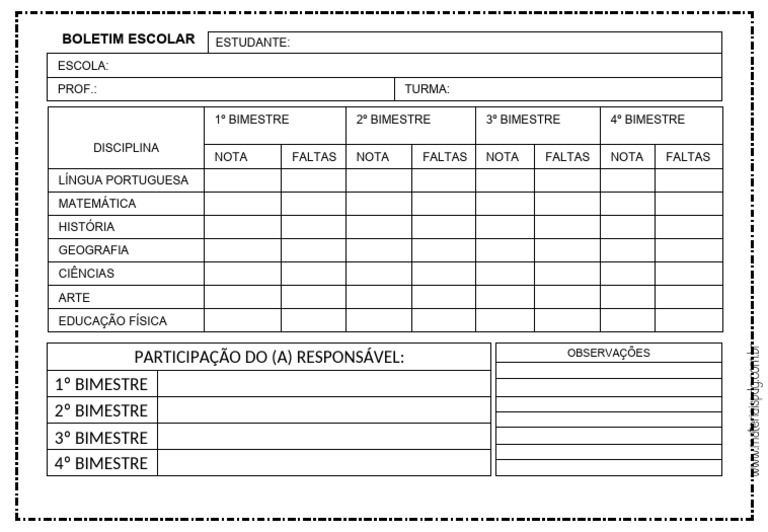 Modelo de Boletim - Materiaispdg - Modelo1 | PDF