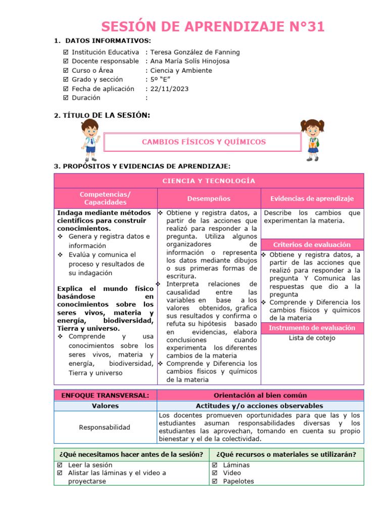 SESIÓN DE APRENDIZAJE 31 CAMBIOS FÍSICOS Y QUÍMICOS | PDF | Química | Importar