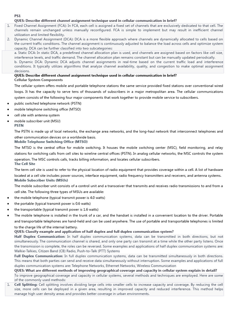 Ps1 Mobile | PDF | Cellular Network | Channel Access Method