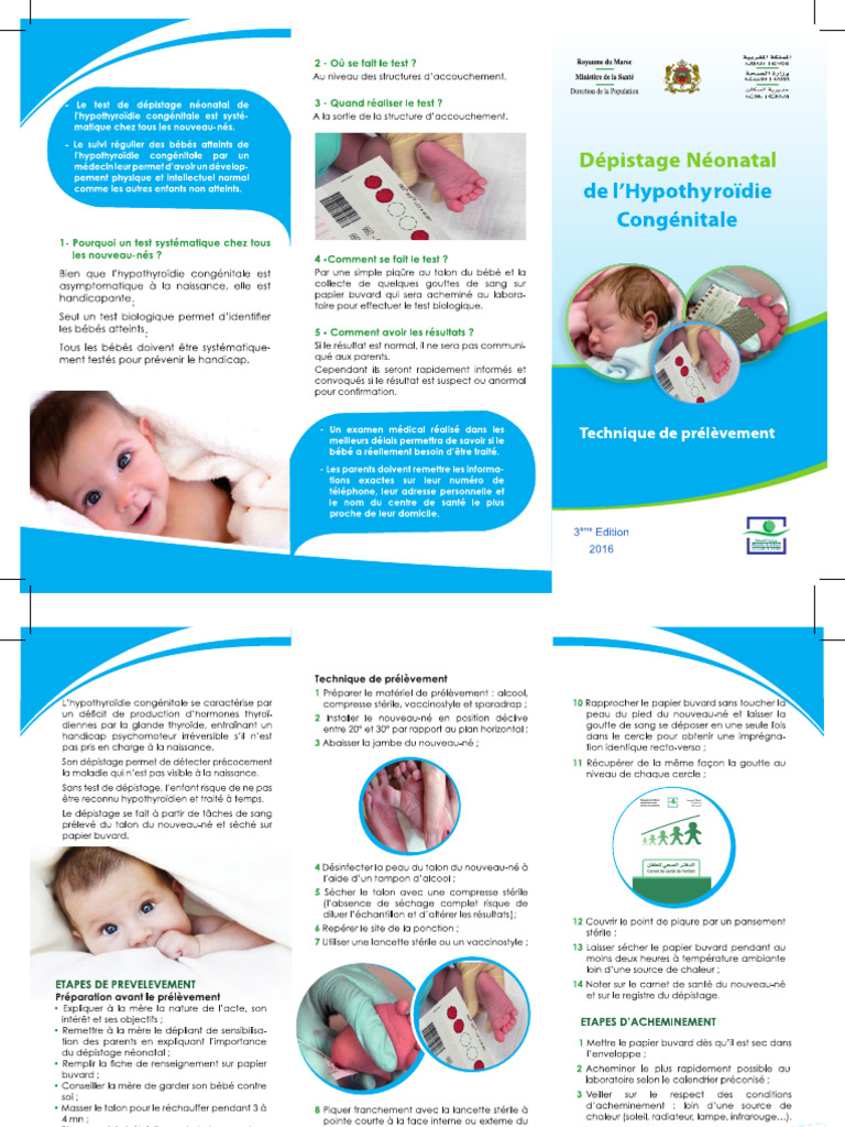 DEPLIANT DEPISTAGE NEONATAL DE L HYPOTHYROIDIE CONGENITALE 3eme Edition 2016 | PDF