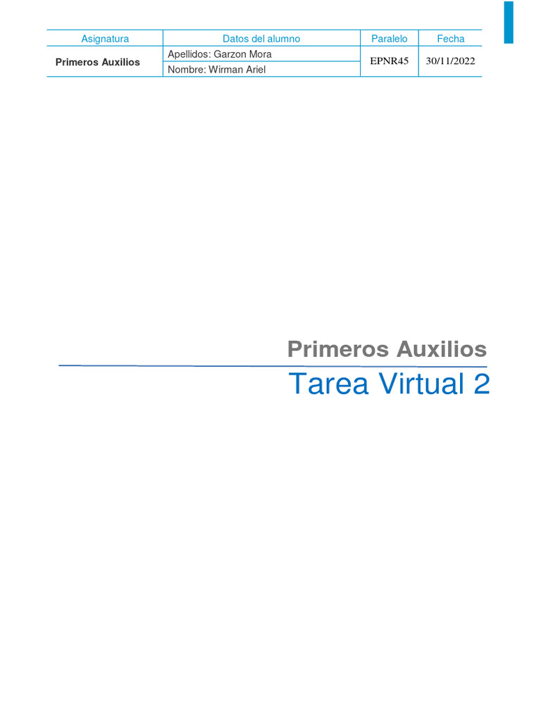 Tarea Virtual 2 (Modelo) | PDF | Primeros auxilios | Lesión