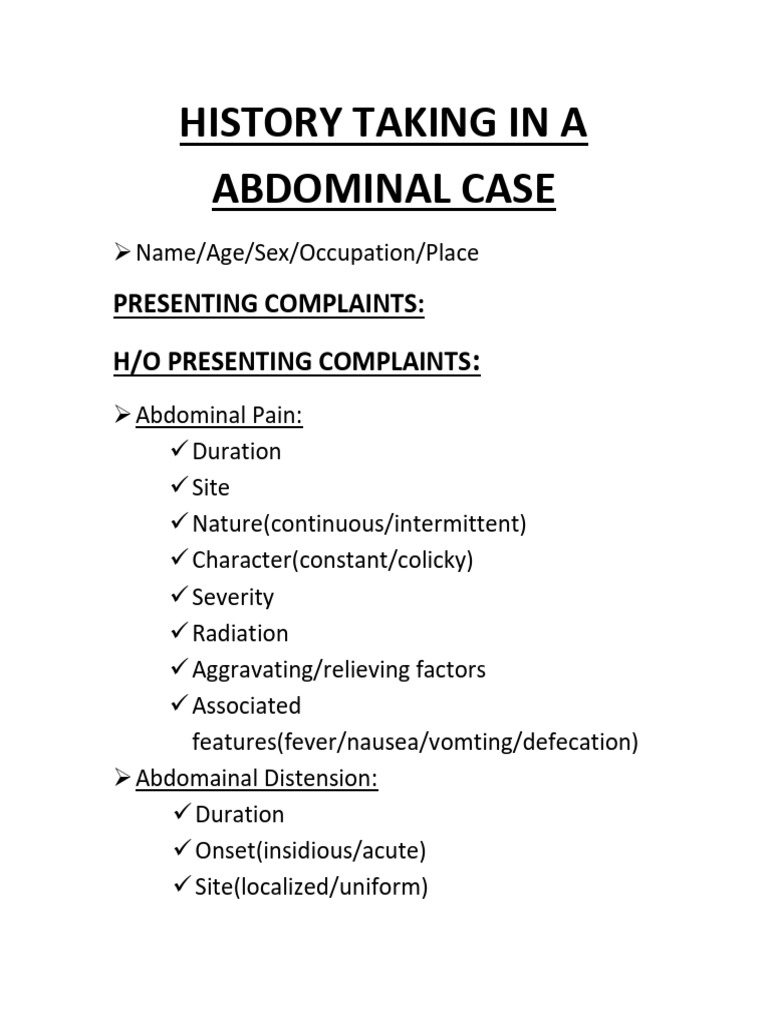 Abdominal Pain History Taking Guide | PDF | Constipation | Cirrhosis