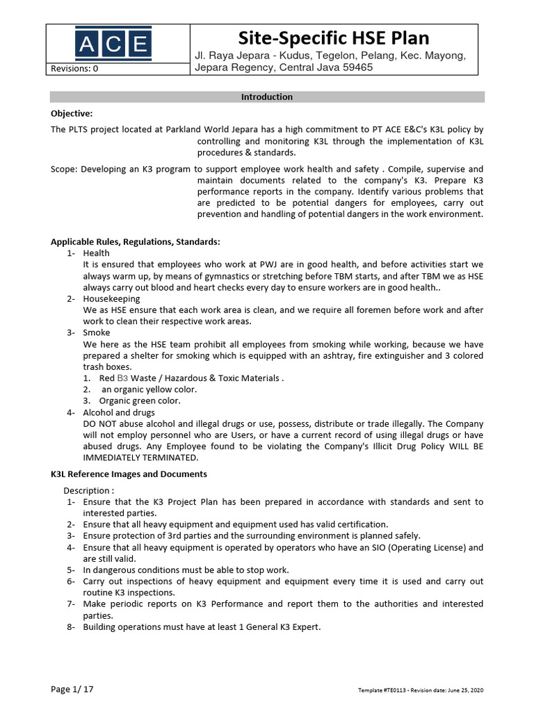 Site Specific Hse Plan Download Free Pdf Personal Protective