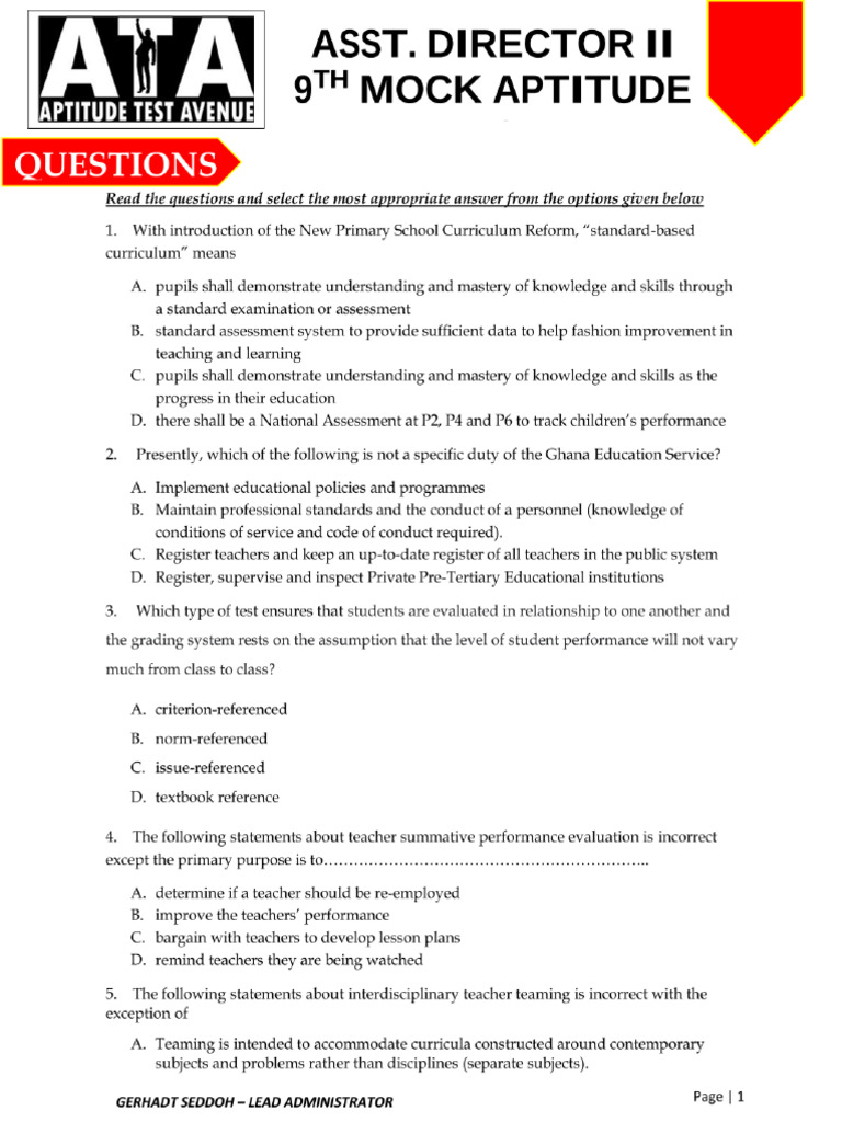 Mock Test Nine - Assistant Director Ii | PDF