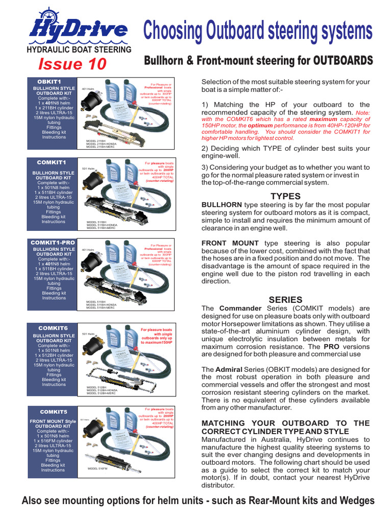 Outboard Steering Kits Guide | PDF | Steering | Pipe (Fluid Conveyance)