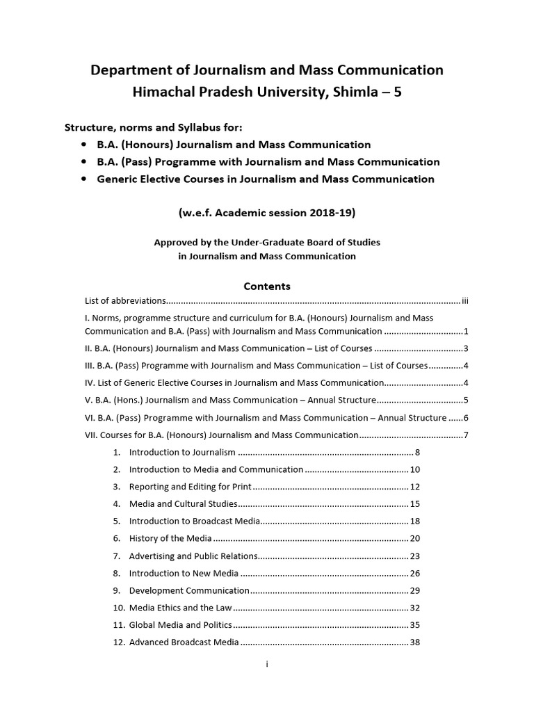 5 Dfca 834 D 388 B UGJournalismand Mass Communication Normsand Syllabus ...