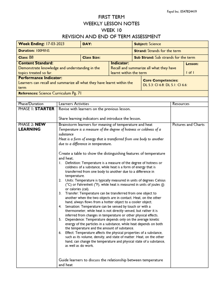 B8 Sci WK10 | PDF | Temperature | Heat