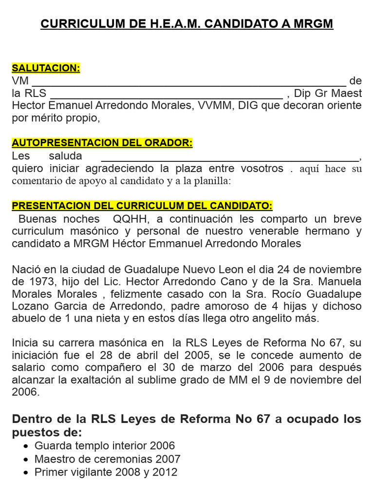 Curriculum Hector Arredondo Morales | PDF