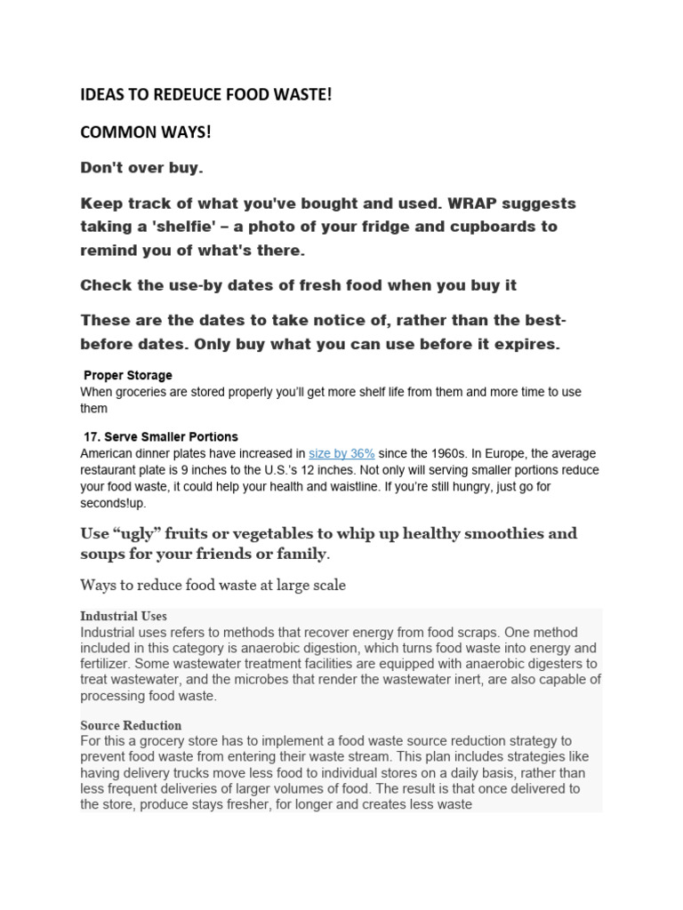 Ideas To Redeuce Food Waste | PDF | Waste | Shelf Life