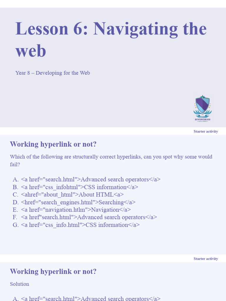 Lesson 6 Navigating The Web | PDF | World Wide Web | Internet & Web