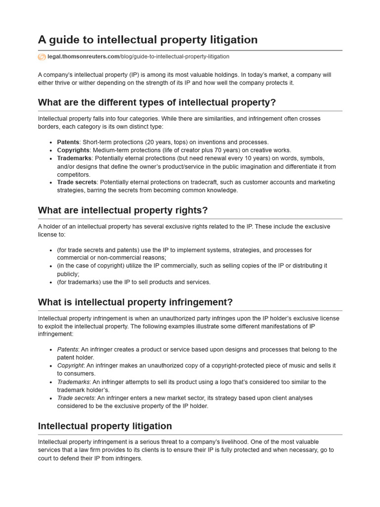 A Guide To Intellectual Property Litigation - Legal Blog | PDF ...