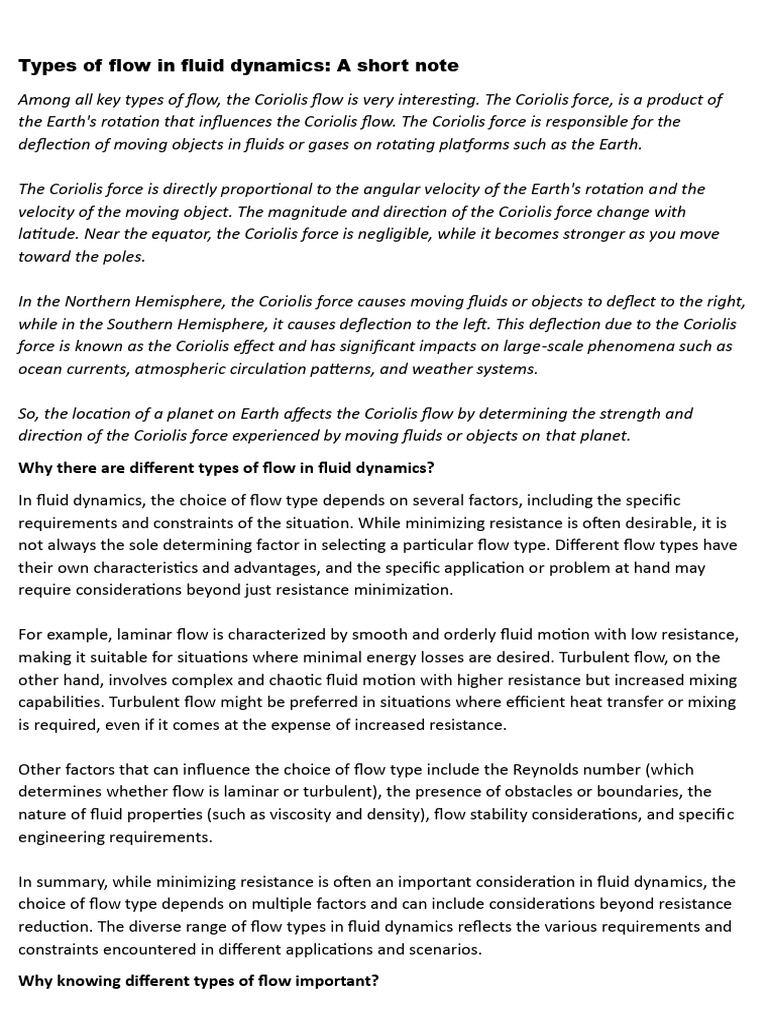 Types of Flow in Fluid Dynamics - A Short Note | Download Free PDF | Fluid Dynamics | Turbulence