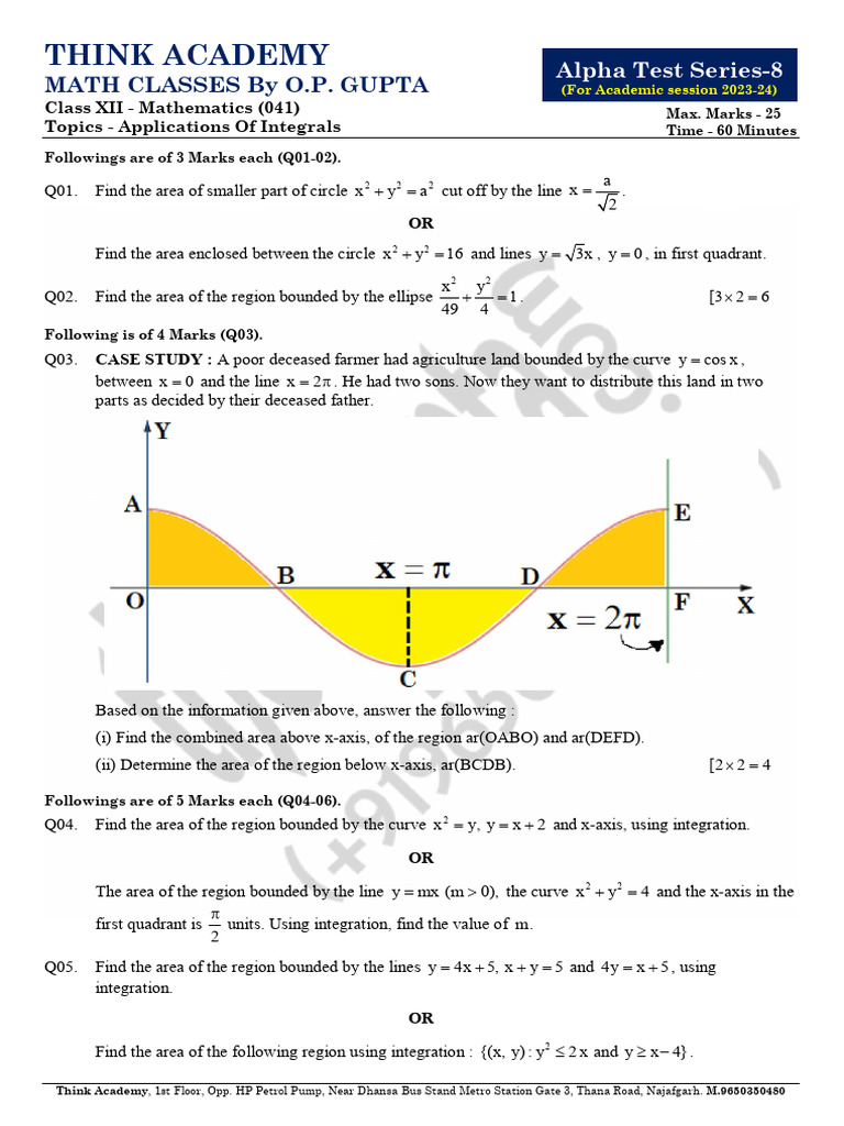 CH 7a INTEGRAL CALCULUS MULTIPLE CHOICE QUESTIONS (WITH ANSWERS) 2 | PDF | Area | Mathematics