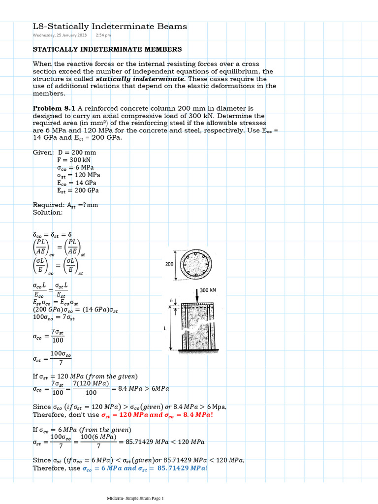 Statically Indeterminate Problems | PDF | Stress (Mechanics) | Beam (Structure)