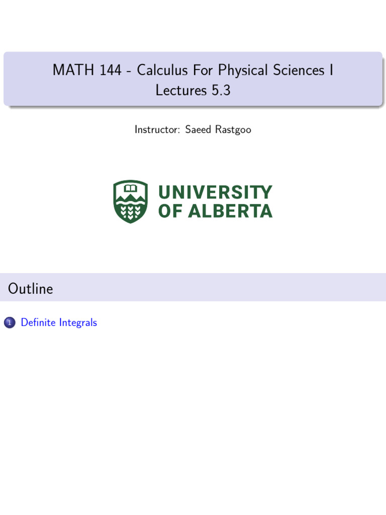Definite Integrals in Calculus I | PDF | Integral | Mechanics