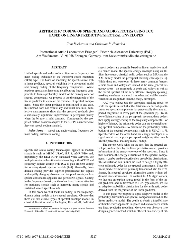 Backstrom 2015 | PDF | Spectral Density | Codec