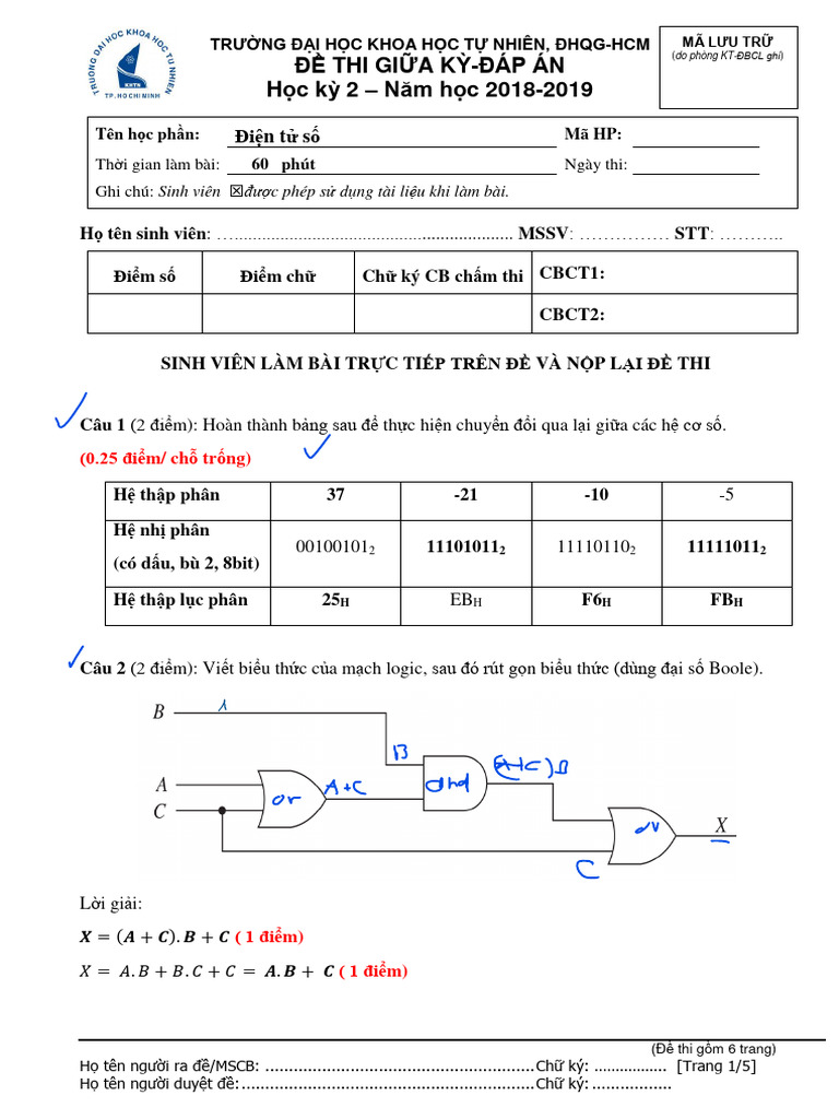 GiuaKy DIenTuSo DapAn | PDF