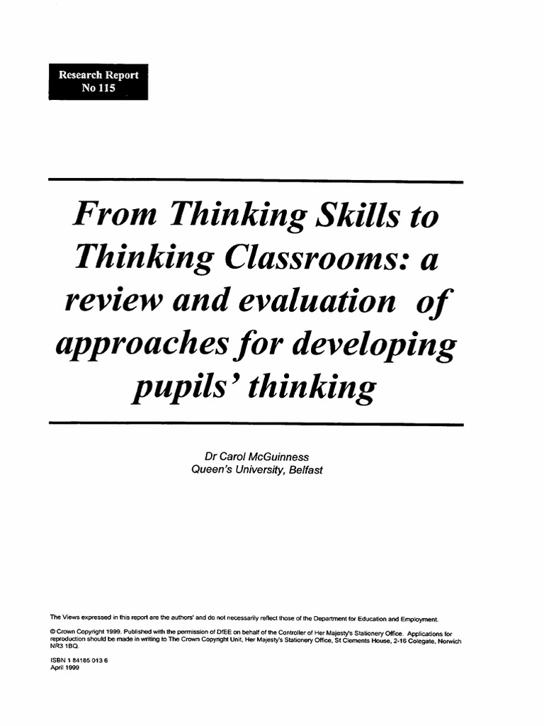 Thinking Skillsand Thinking Classrooms Full Report | PDF