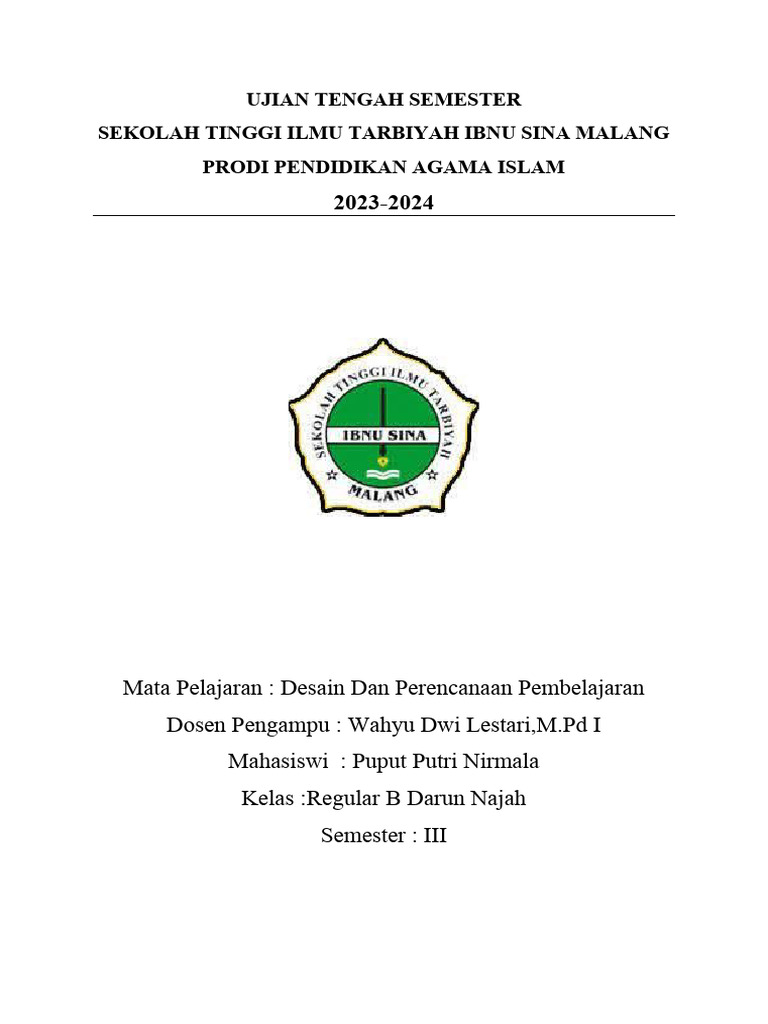 Uts Desain Dan Perencanaan Pembelajaran-1 | PDF