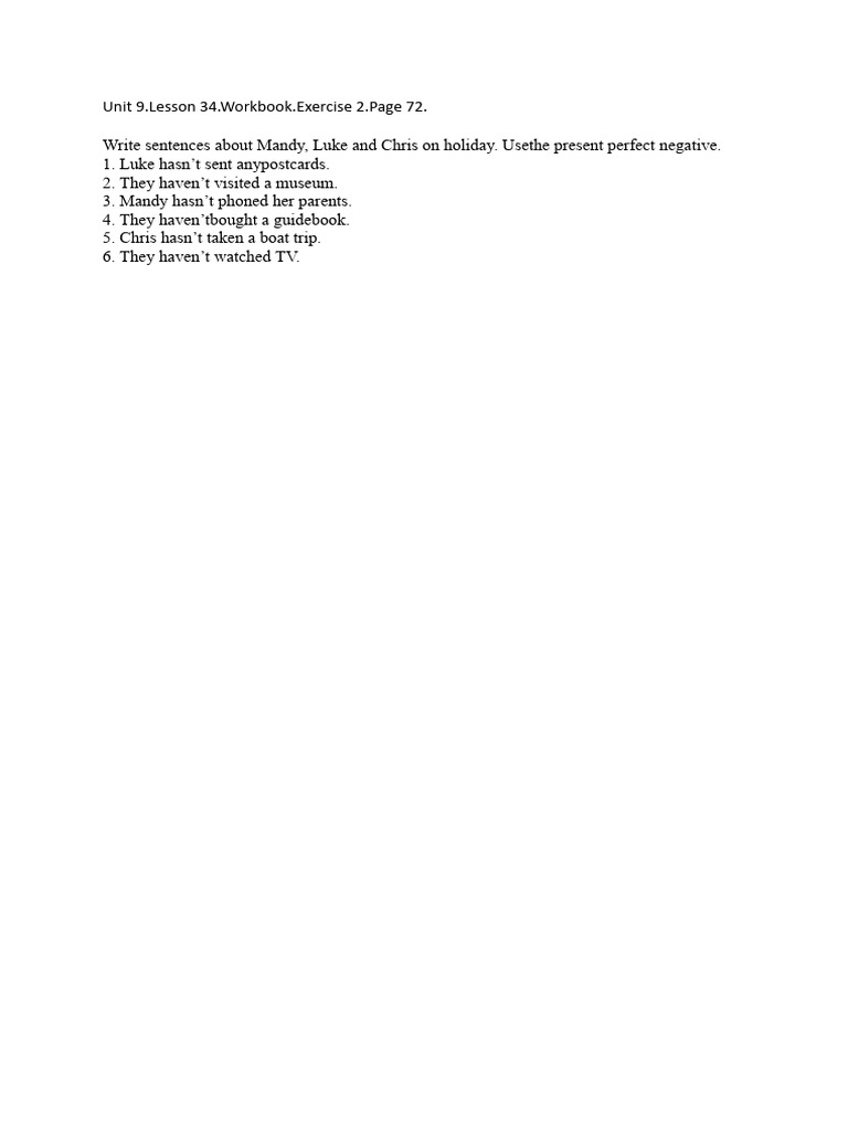 Unit 9.lesson 34.workbook - Exercise 2.page 72 | PDF
